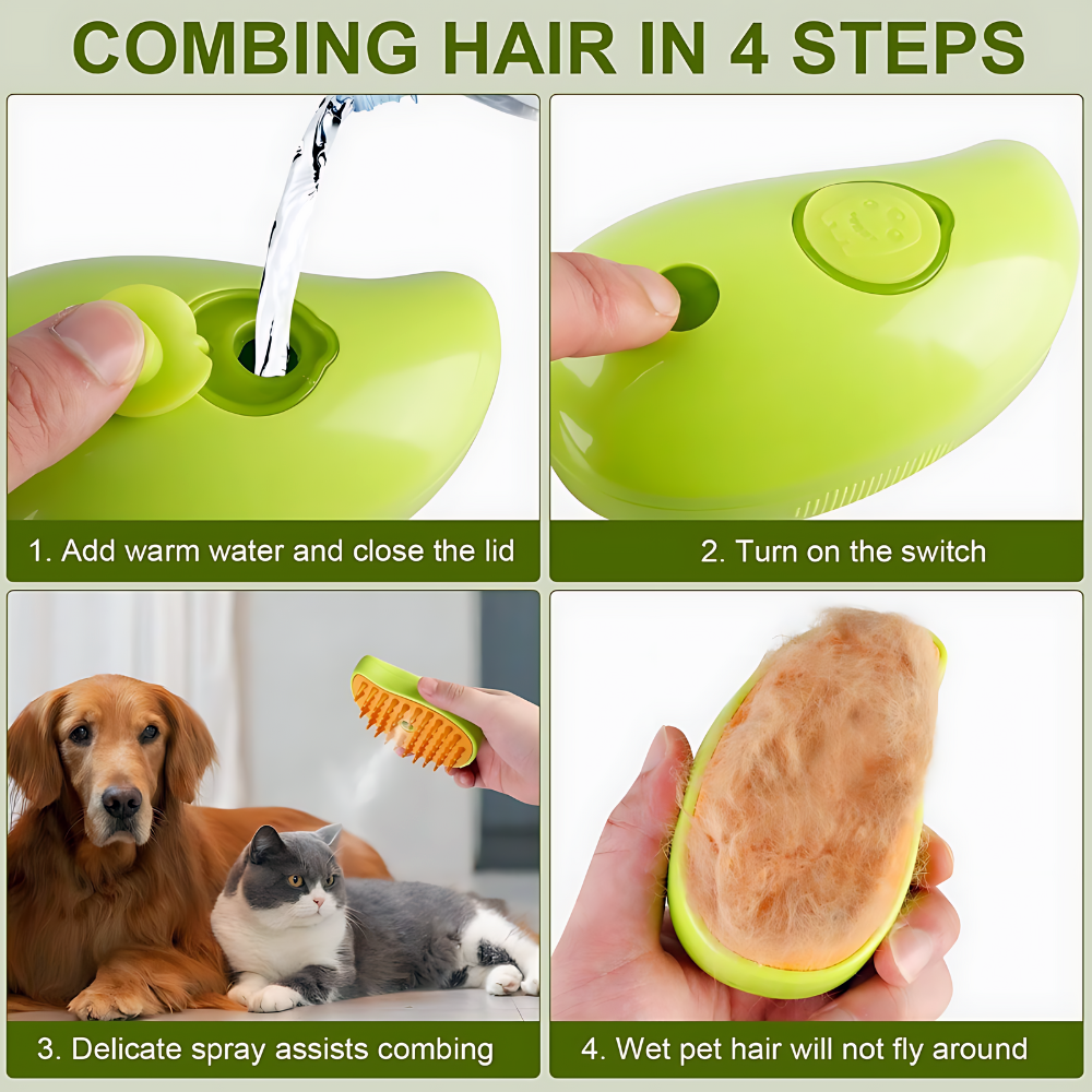 Steamy Cat Dog Brush, 3 In 1 Pet Steam Brush, Dog and Cat Hair Cleaner