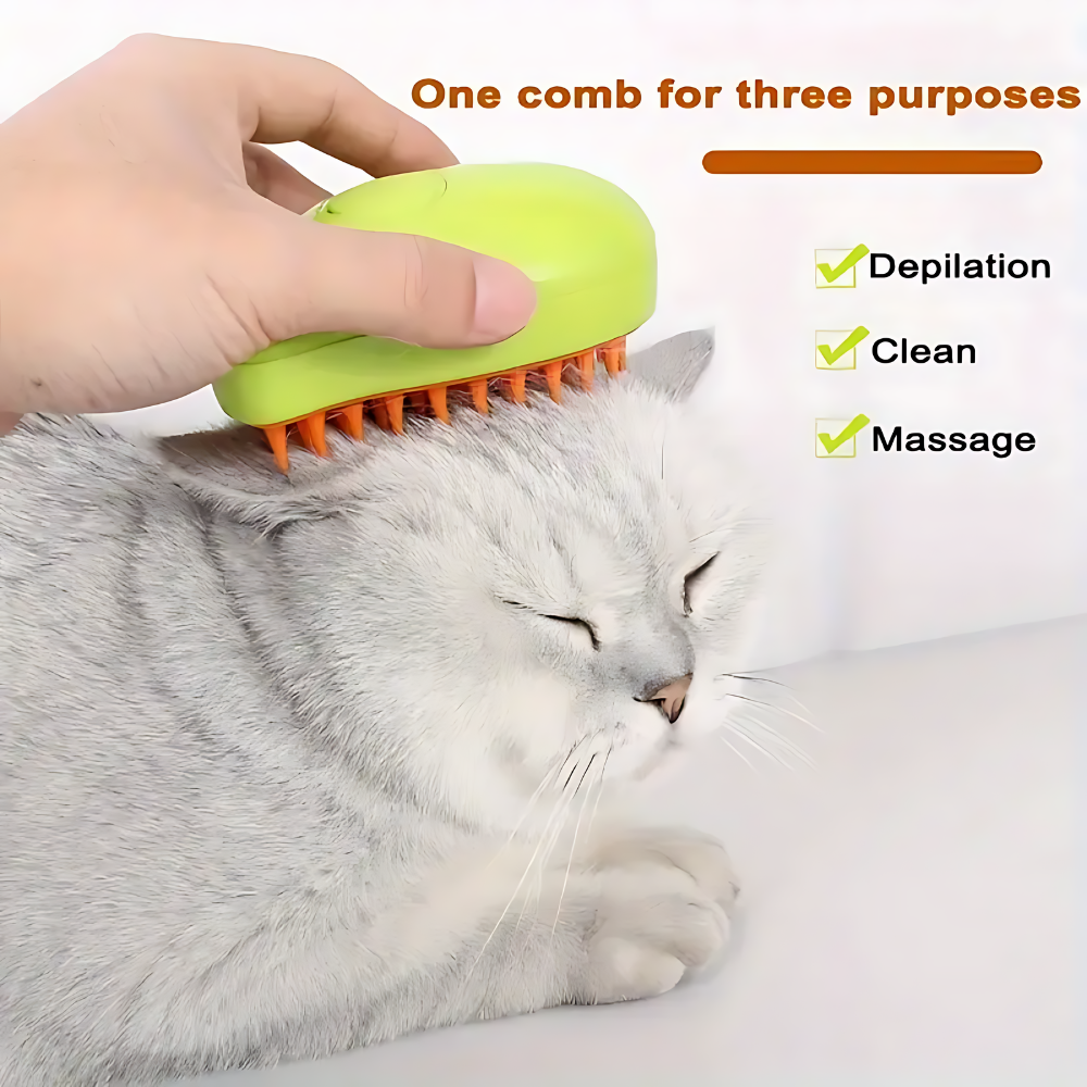 Steamy Cat Dog Brush, 3 In 1 Pet Steam Brush, Dog and Cat Hair Cleaner